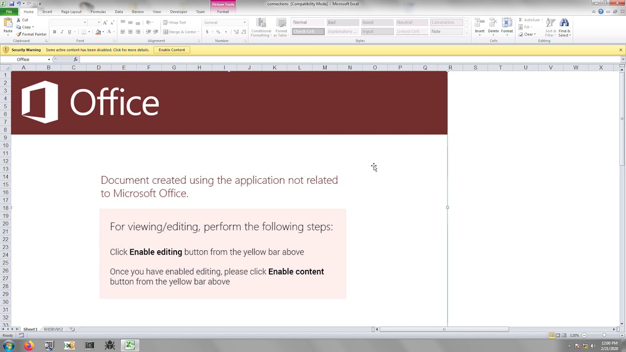 Excel document uses external data connection for next stage payload