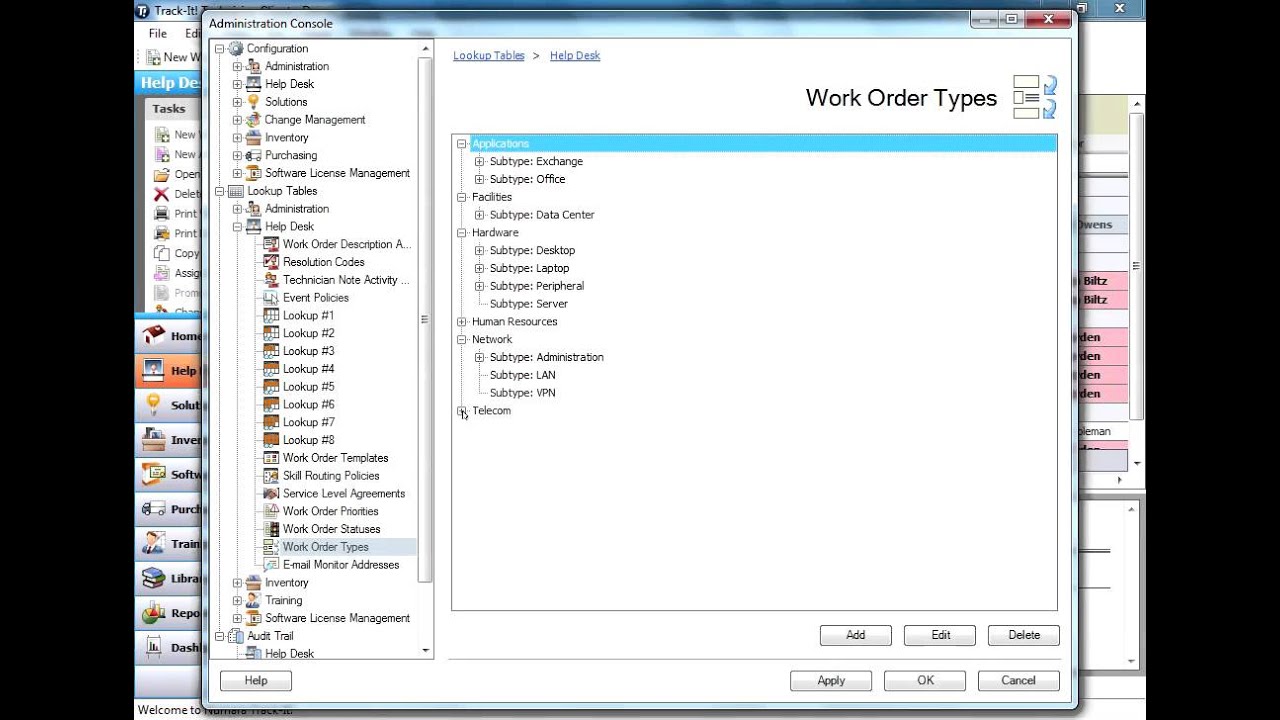 Setting up Help Desk Work Order Types