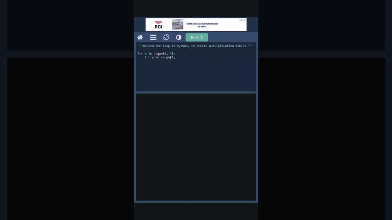how to create multiplication tables 1-3 using a nested for-loop in Python #shorts