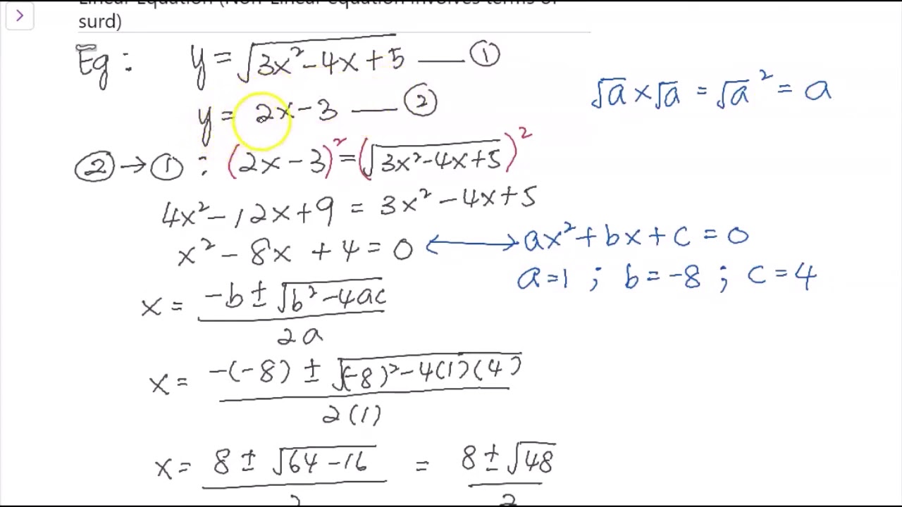 Solving simultaneous equation involving Linear and Non Linear Equations