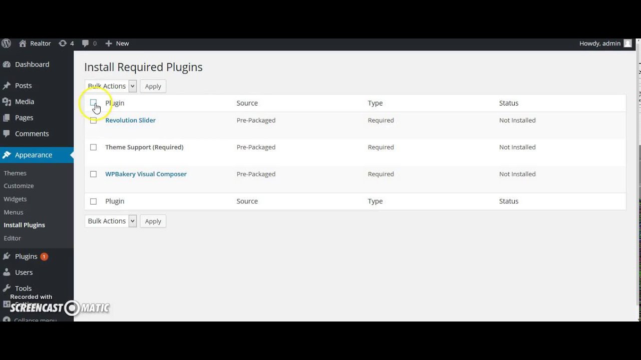 Wordpress Installing Required Plugins