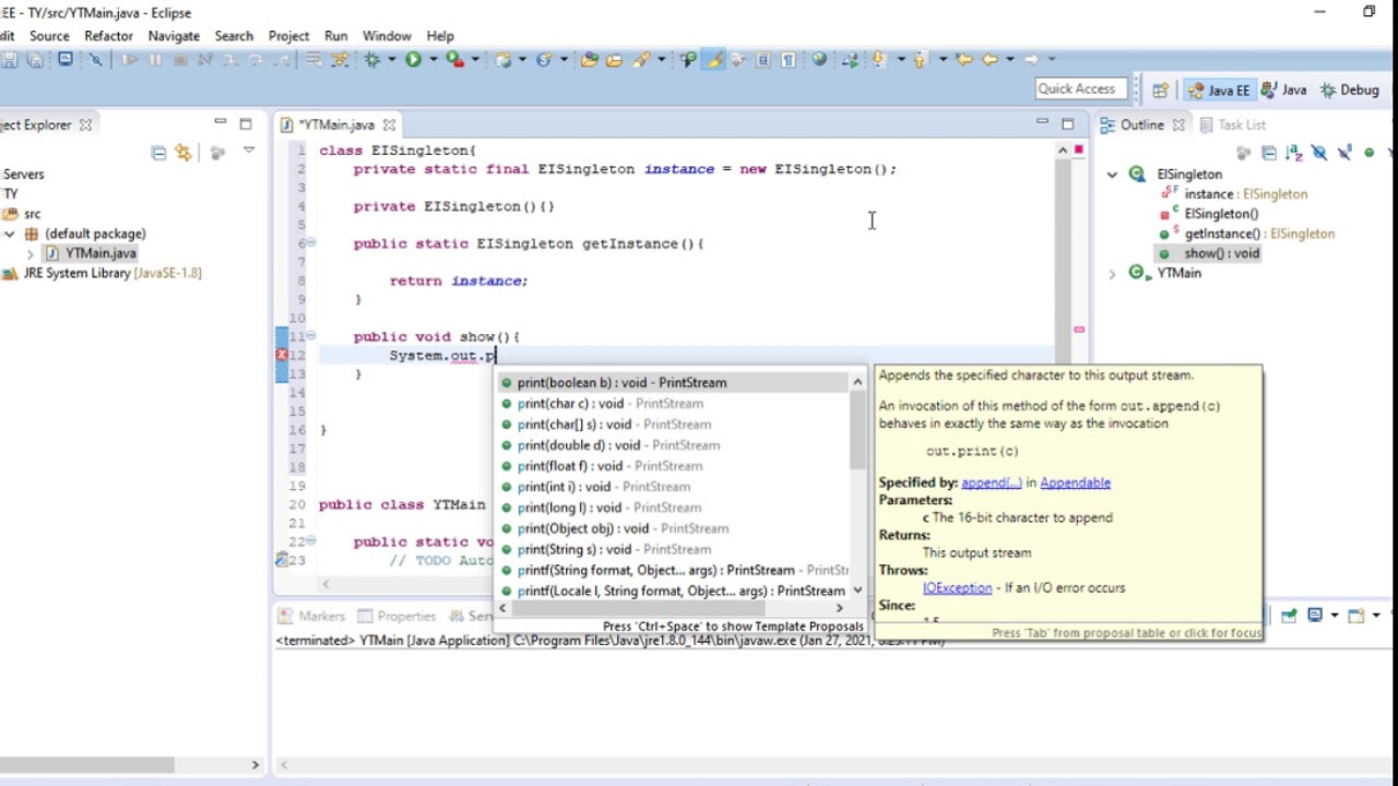 Java Singleton Design Pattern || Singleton with Eager Initialization || Singleton with Lazy Initial