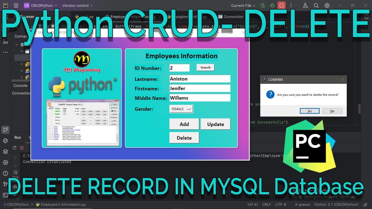 Python CRUD w/ MySQL Database - DELETE Record #python #coding #java #intellij #database