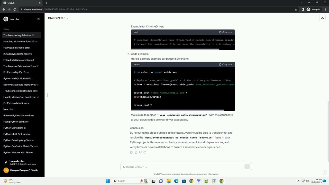 python modulenotfounderror no module named selenium