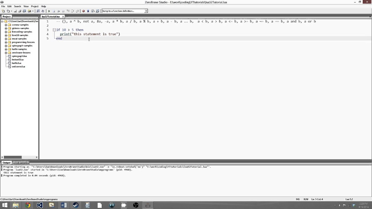 Lua 5.2 Tutorial 3: Logic Statements and Conditionals