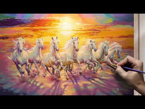 Horse Painting Acrylic | Painting Running Horses of the Sun