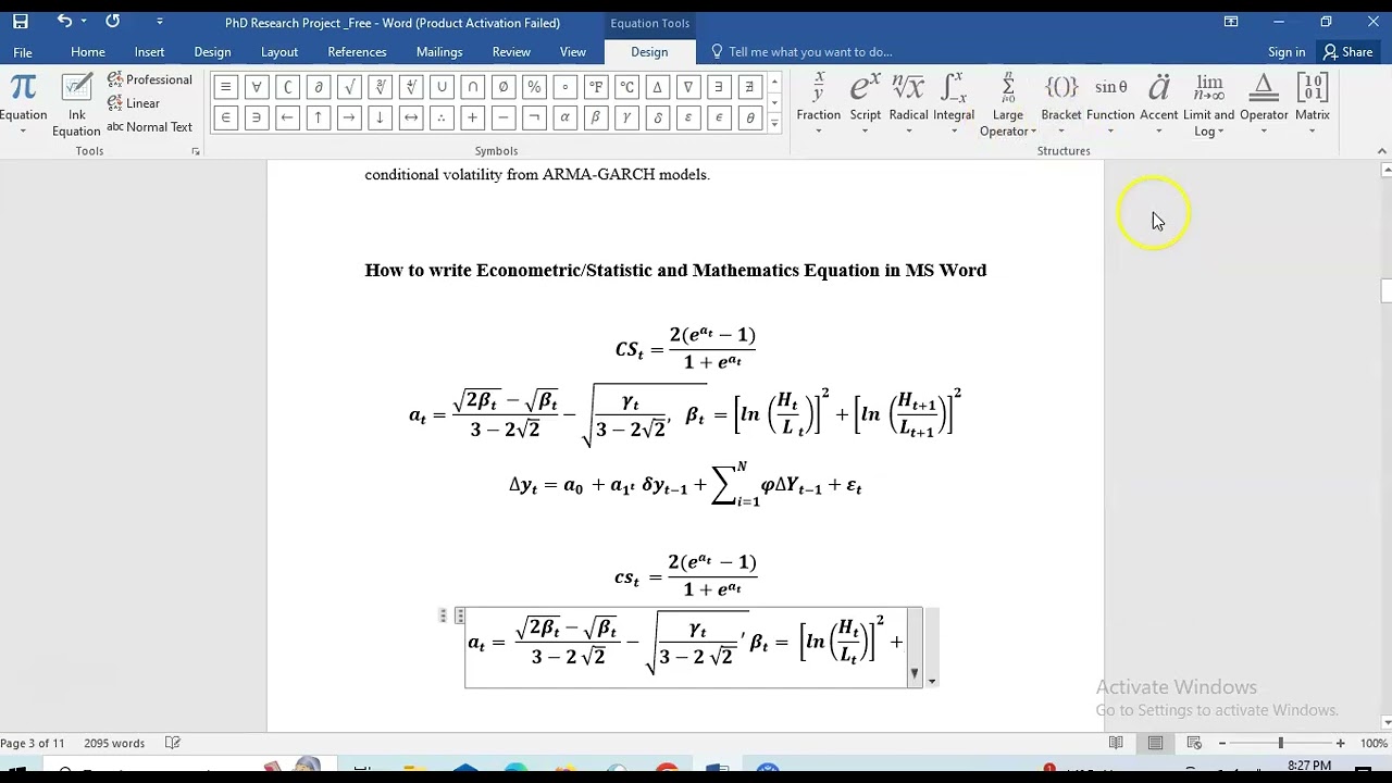 How to write Econometric/Statistic and Mathematics Equations in Microsoft Word