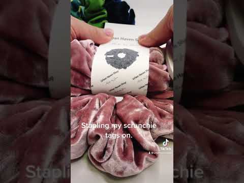 Stapling my scrunchie tags on