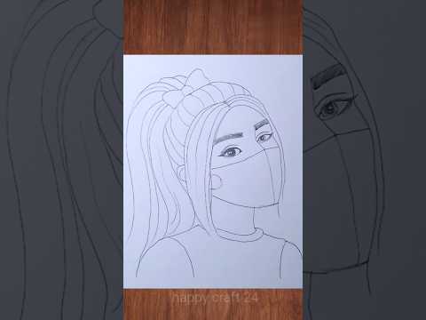 Cute girl drawing # how to draw a girl with mask # how to draw cute girl #drawing #sketch #shorts