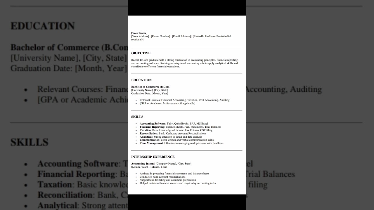 Sample Resume of Accountant ||How to create Resume ||#resume #accountantresume #cv #shorts