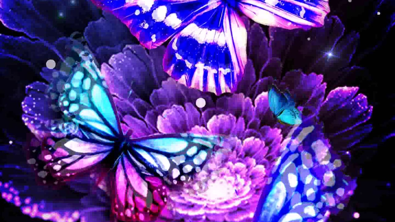 Dark Purple Flowers Butterflies Animated