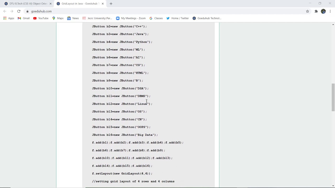 GridLayout in Java | How to Use GridLayout