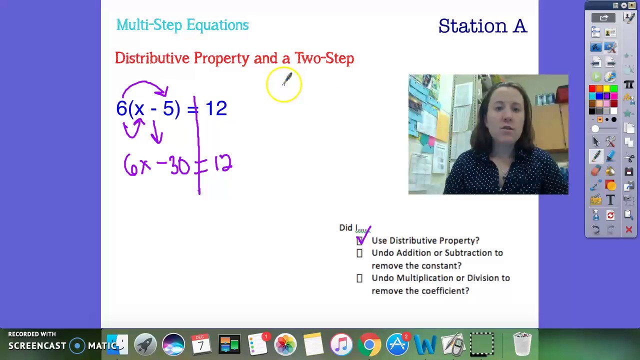 Station A: Distributive Property and a Two-Step Equation