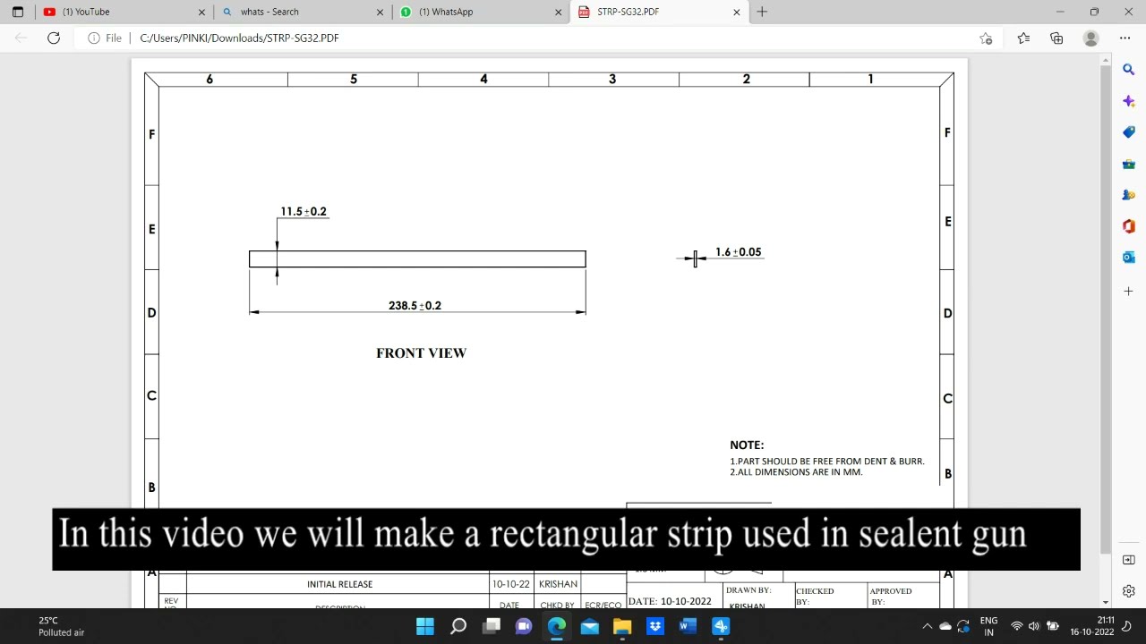 SWT1 How to make Rectangular Strip Solidworks Tutorial 1Modelling with Drafting @krishankaushikkk