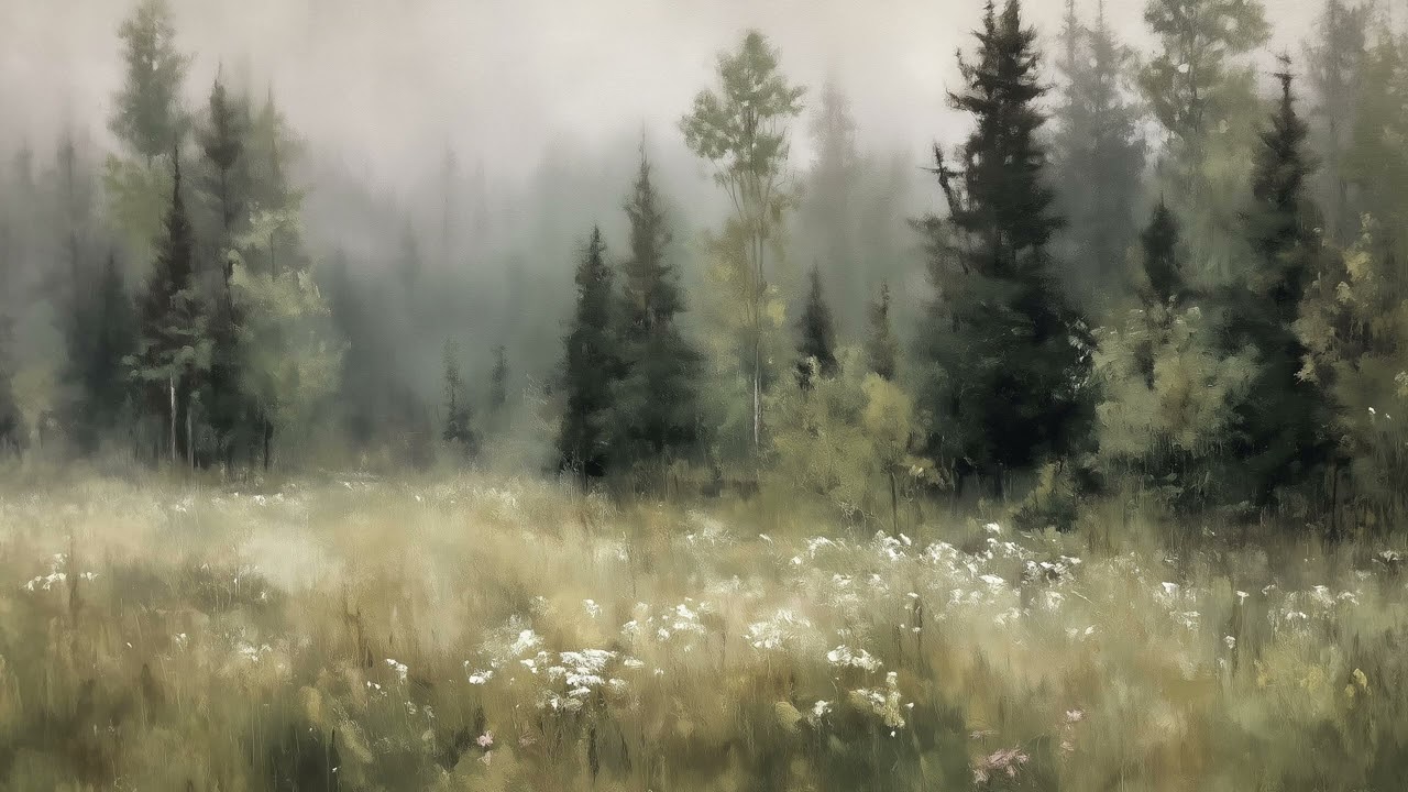 Misty Forest Meadow Oil Painting | 4K Art Screensaver for TV | 2 Hours | TV Wallpaper
