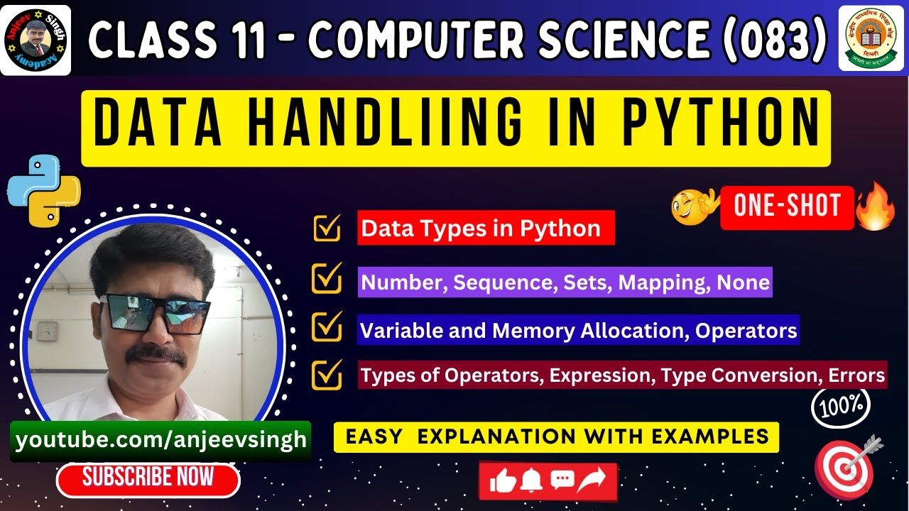Class 11 Computer Science 083 | Data Handling in Python | Data Types, Operators, Errors & Debugging