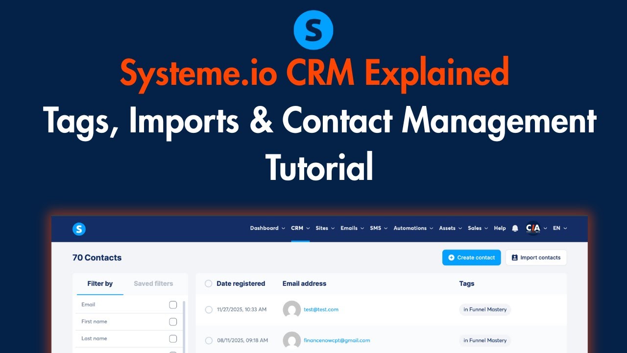 Systeme.io CRM Explained — Tags, Imports & Contact Management Tutorial