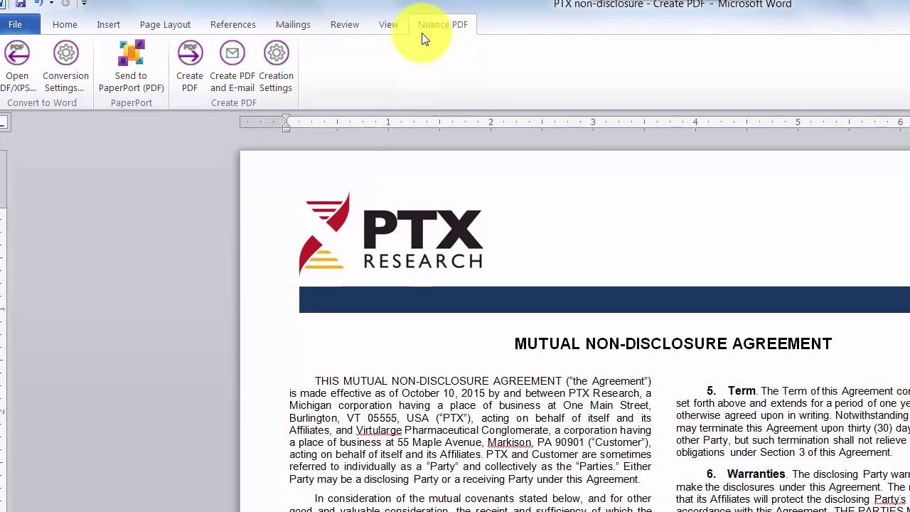 Create PDF files from Word using Nuance Power PDF 2