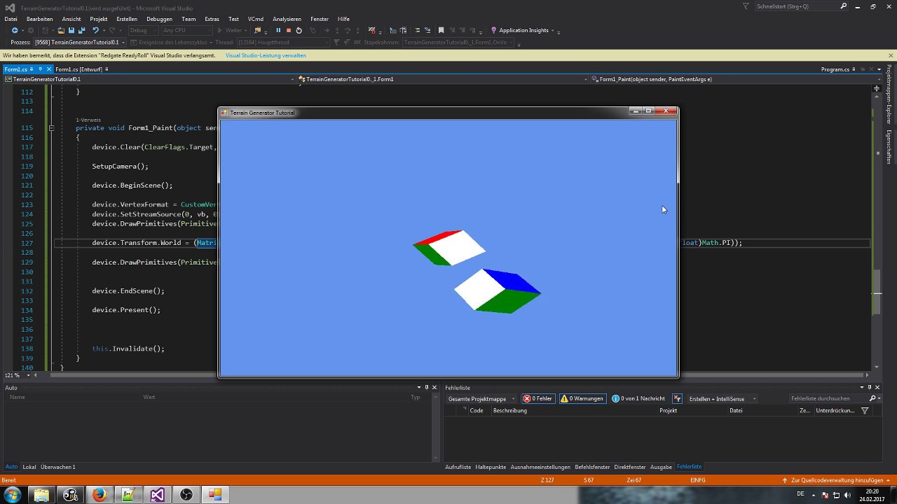02 - DirectX + C# 3D Terrain Generator Tutorial (more verteces forming a cube)