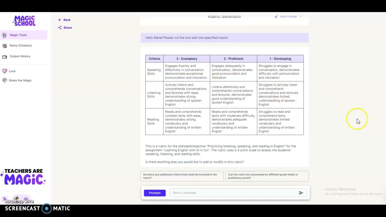 Using AI to create rubrics - Magic School AI