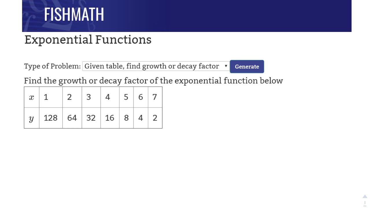 Exponential Functions - Given Table, Finding the Growth or Decay Factor - FishMath.com