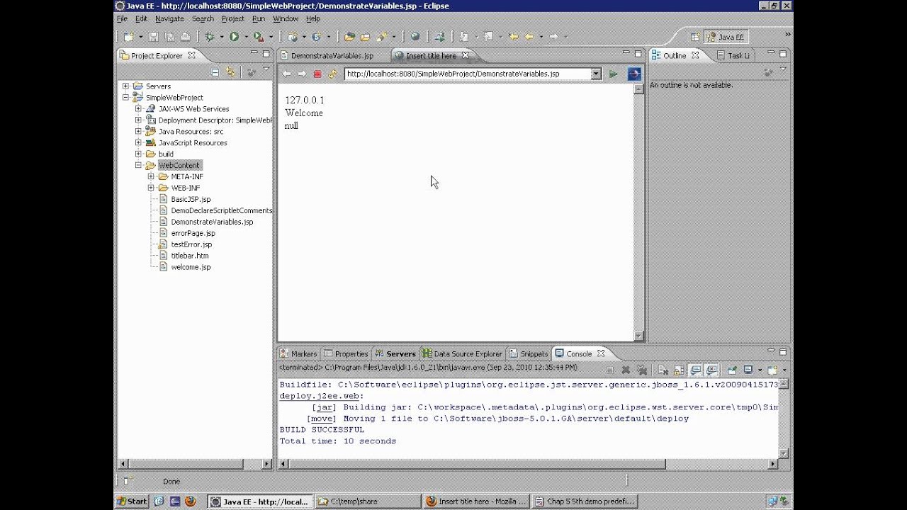 Java EE Programming: Servlets and JSP Fundamentals; Predefined Variables