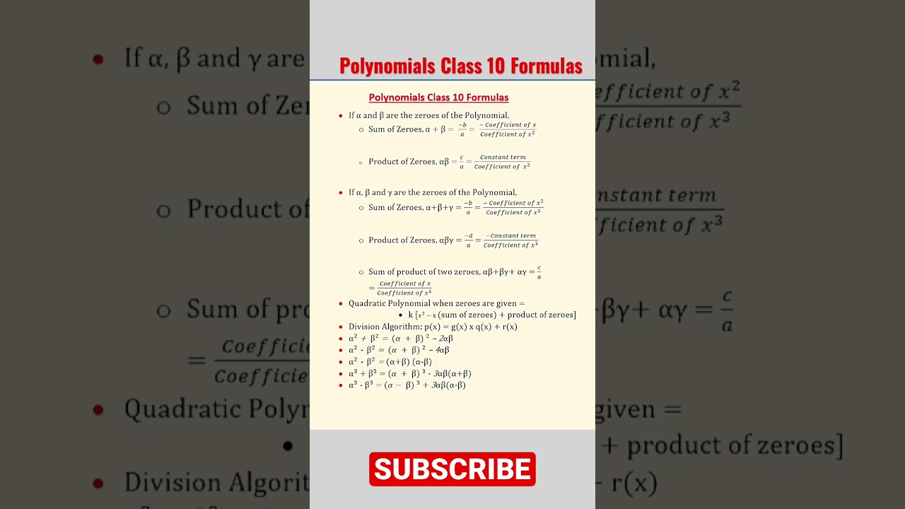 Polynomials | Class 10 | Formulas #shorts #class10maths #polynomials