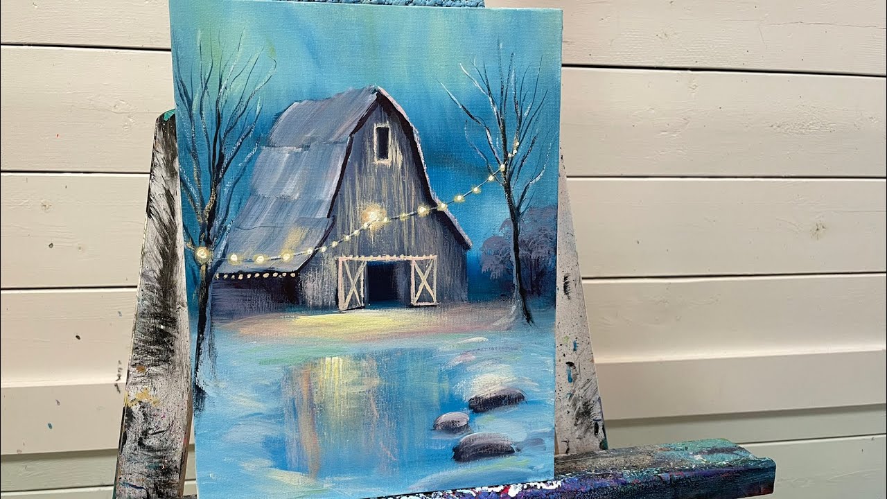 WINTER BARN | Acrylic Painting 