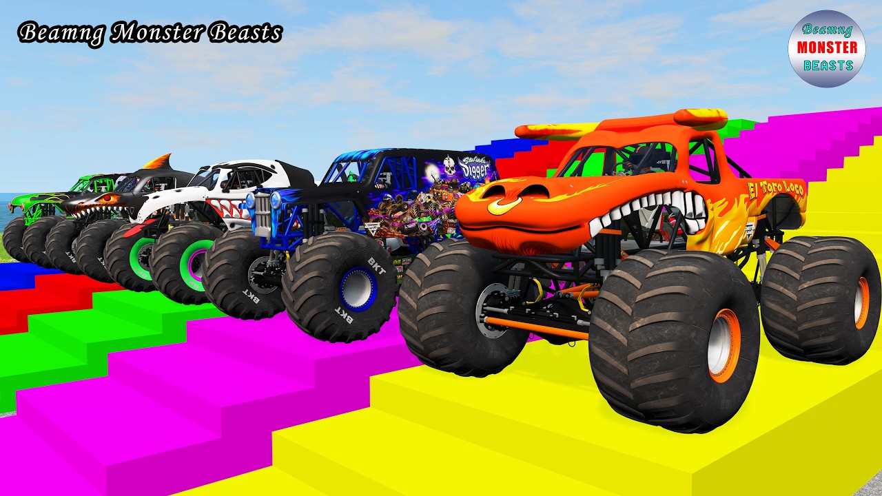 Monster Truck Transport on Triple Flatbed Trailer – BeamNG Monster Beasts #280