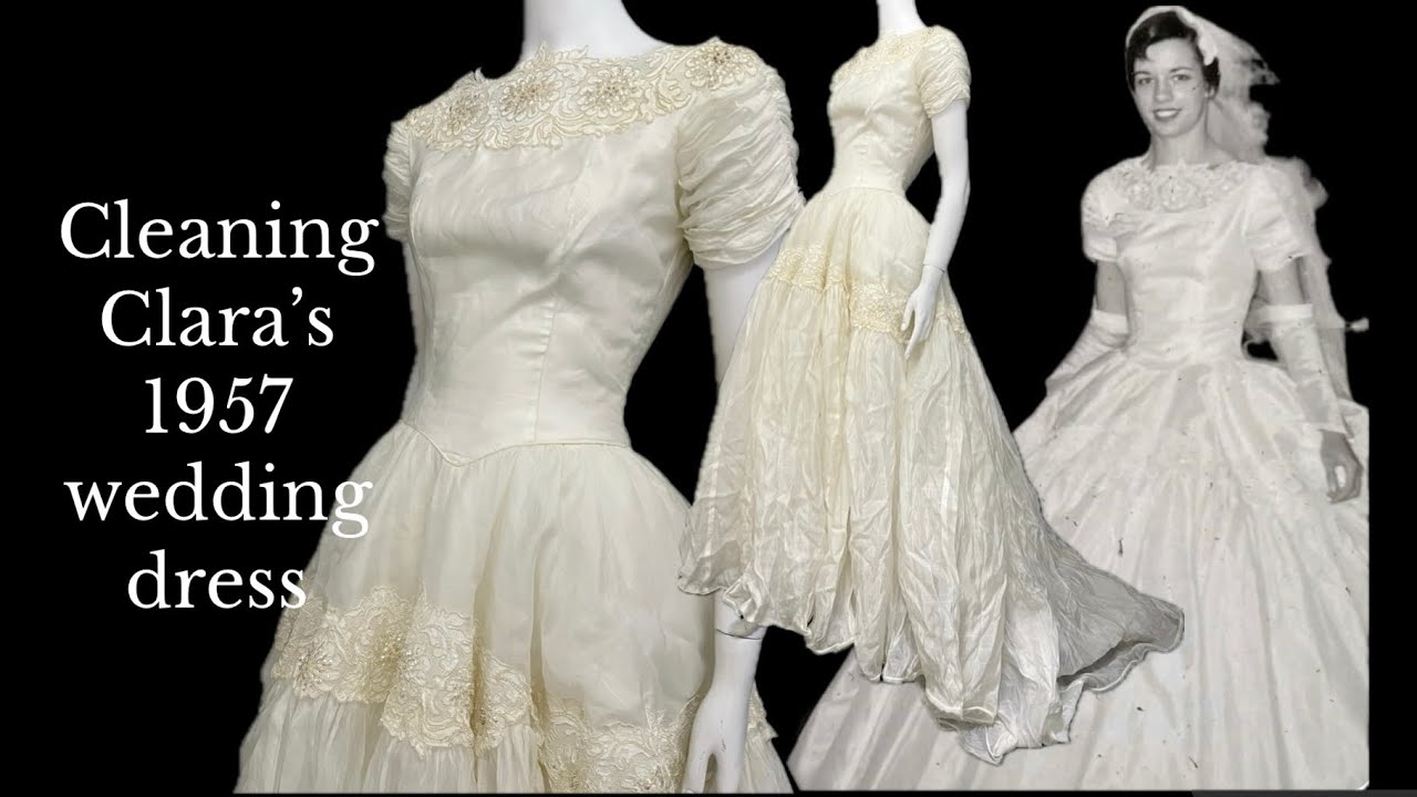 A 1957 wedding dress, headpiece and gauntlets are revived and ready to be worn again 69 years later 