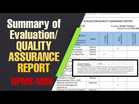Summary of Evaluation/Quality Assurance Report - RPMS MOVs