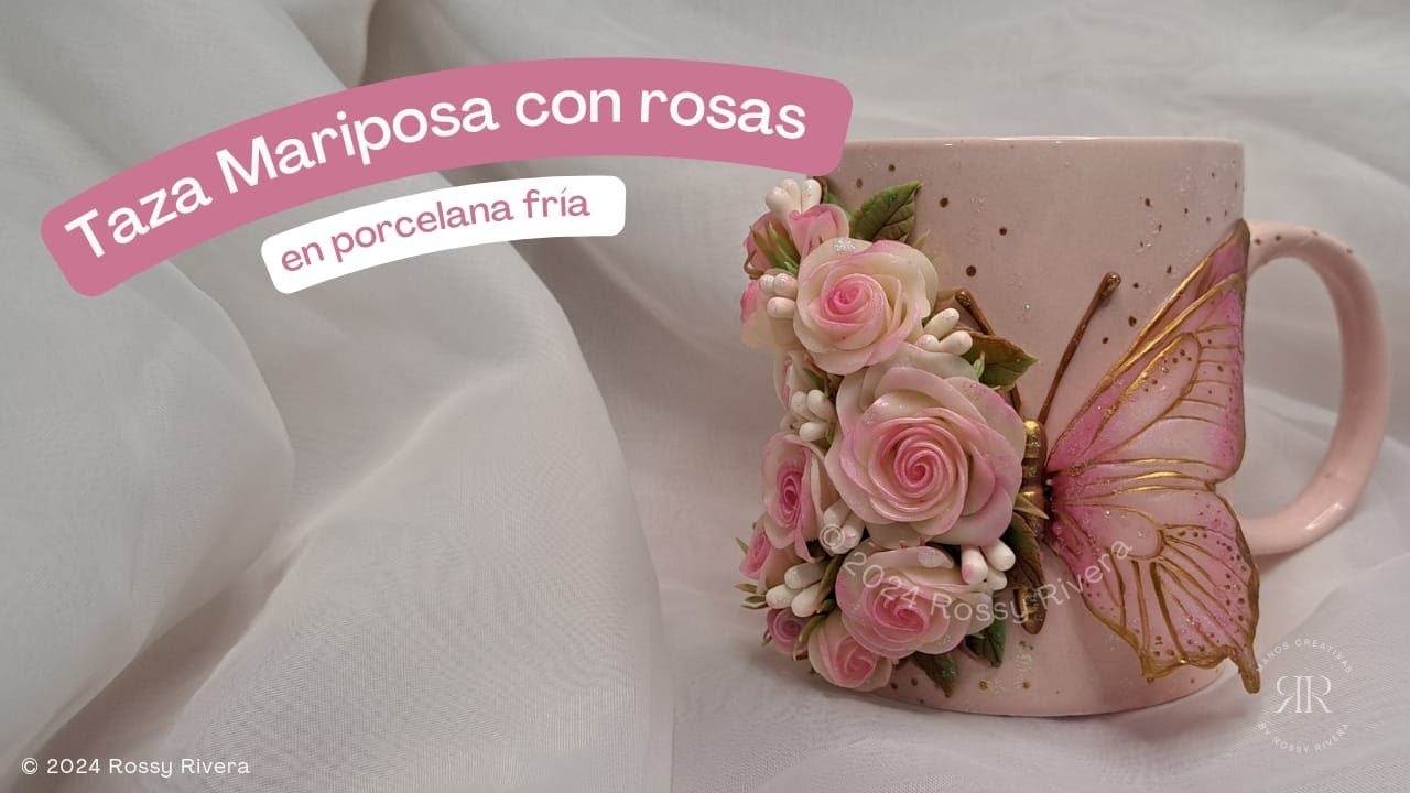 Butterfly Mug with Roses in Cold Porcelain | Creative Hands