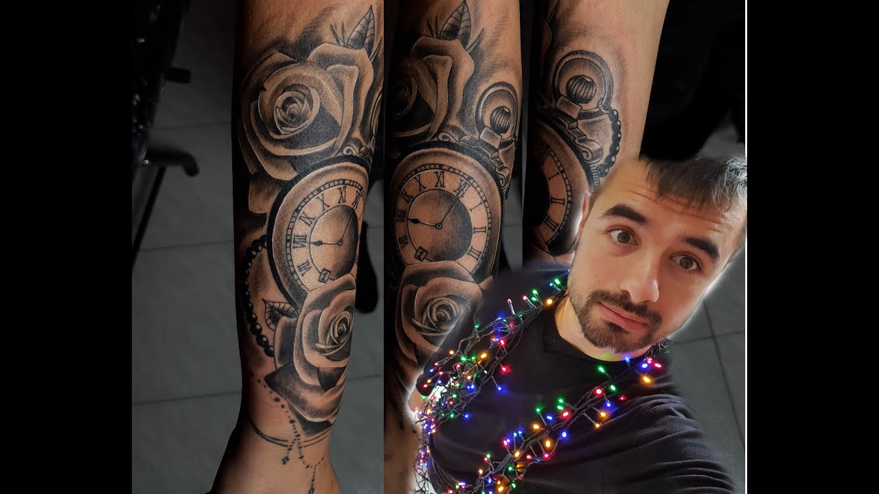 TATTOO ON HAND | TIMELAPSE. LAST FOR 2019. ROSES, CLOCK.