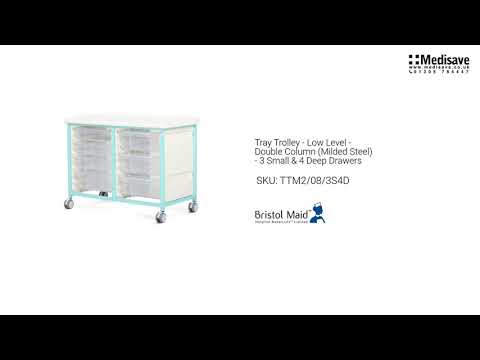 Tray Trolley Low Level Double Column Milded Steel 3 Small 4 Deep Drawers TTM2 08 3S4D