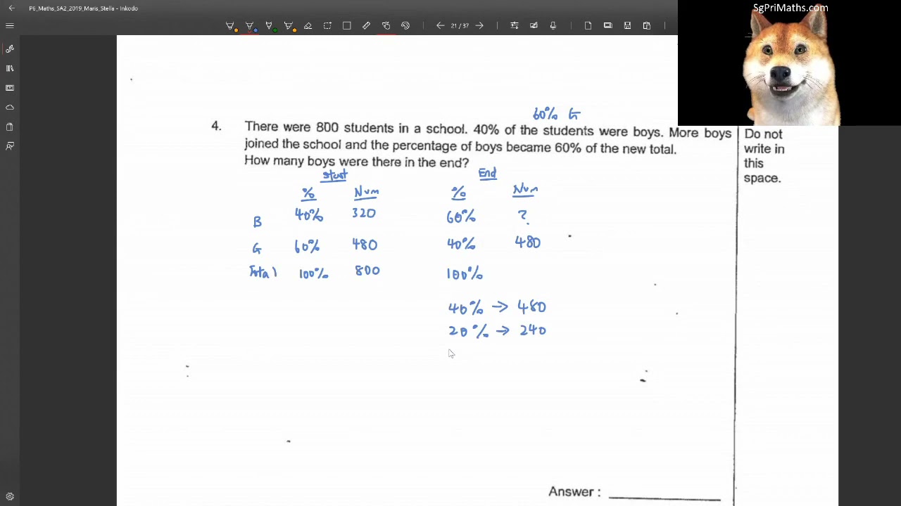 P6 Maths SA2 Prelims 2019 Maris Stella Paper 2 Solutions