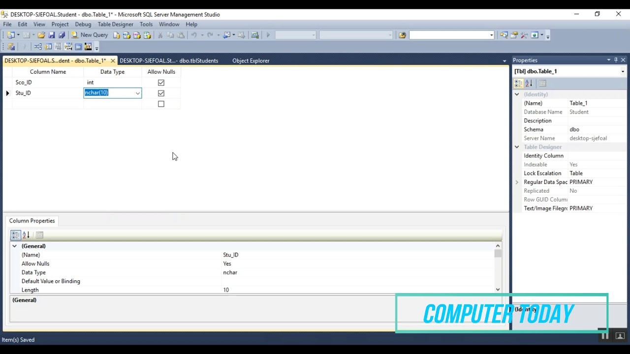 How to create table and relationship in sql server 2014
