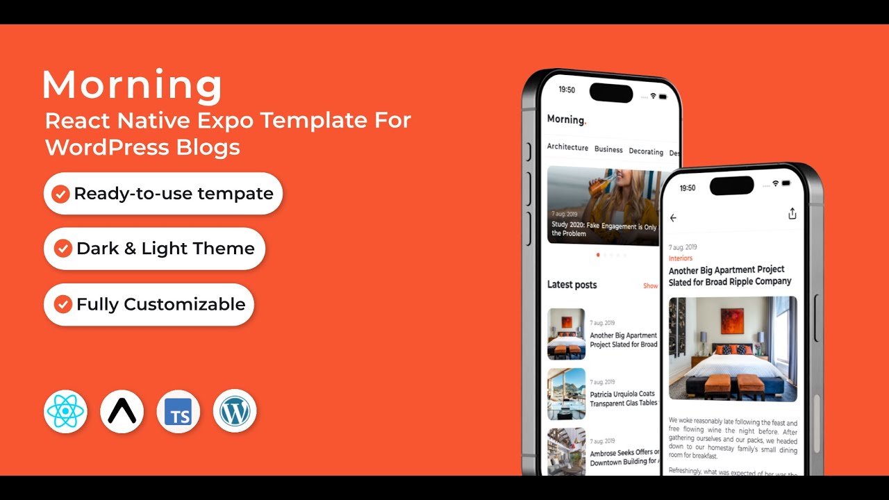 Morning - React Native Expo Blog WordPress Template