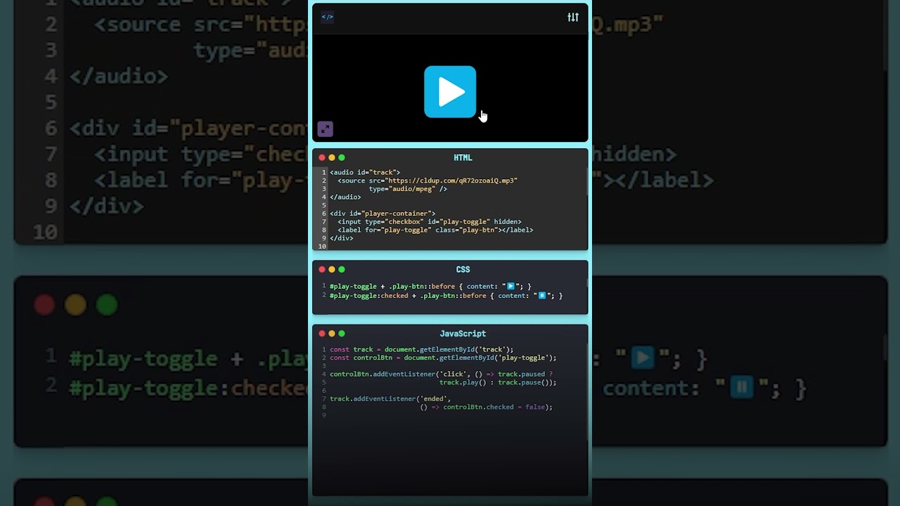 Code 39 | CSS Audio Player with Play/Pause Toggle Button | HTML CSS #html #css #coding