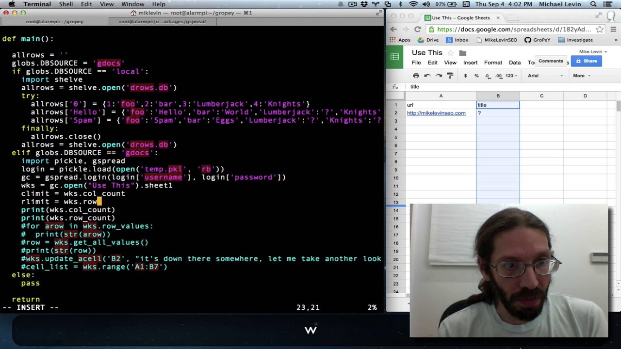 Using grep, less, and Python for range loops
