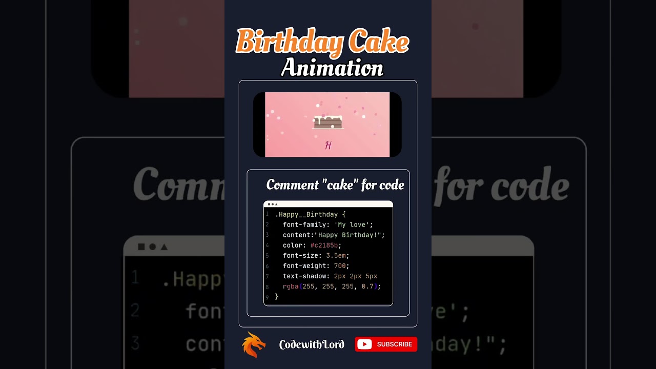 Birthday Cake Animation Using HTML & CSS | Creative Frontend UI | CodewithLord