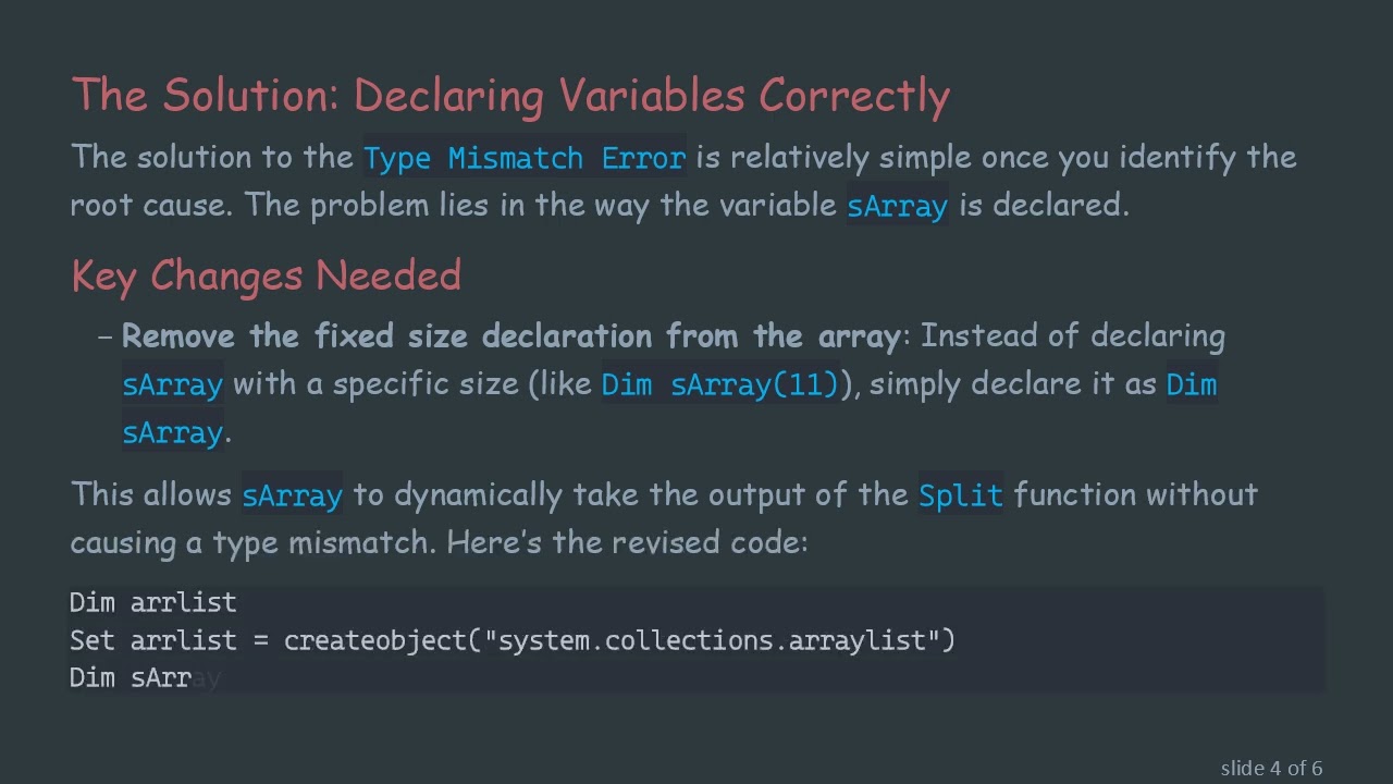 Resolving Type Mismatch Error in VBScript When Splitting Array List Items