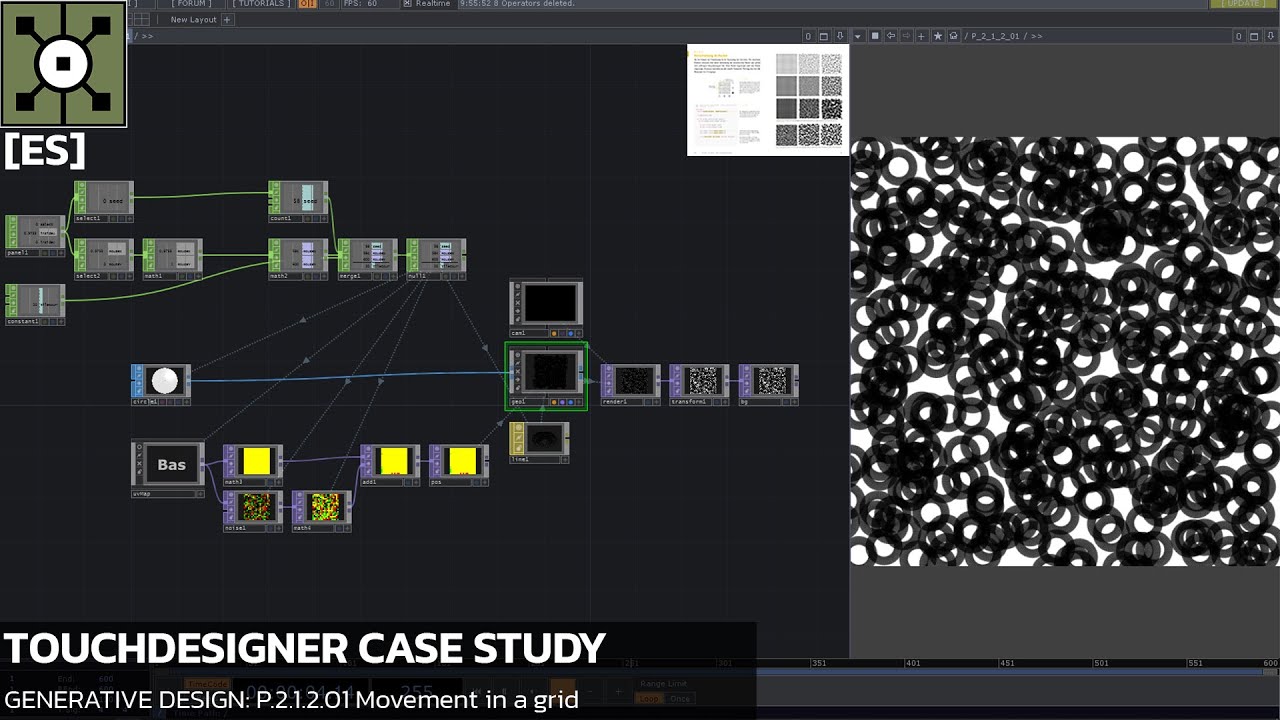(ES)TouchDesigner Tutorial 33 - Case Study [Generative Design: P.2.1.2 Movement in a grid]