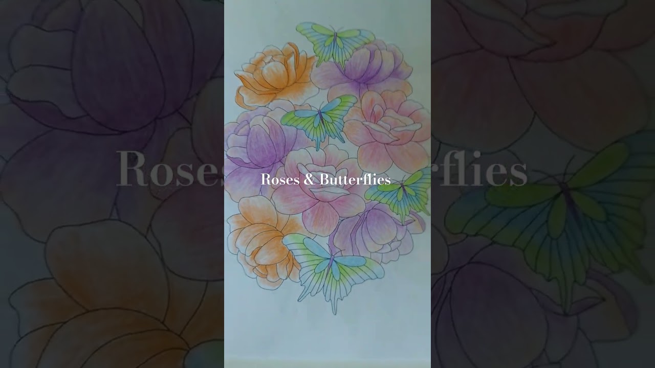 Finished Coloring Page - Roses and Butterfly Coloring Page  #finishedcoloringpages  #pencilcoloring