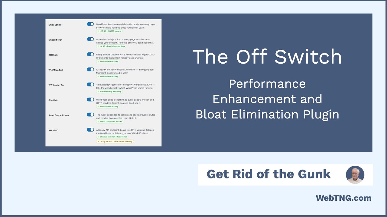 The Off Switch Bloat Removal Plugin for WordPress