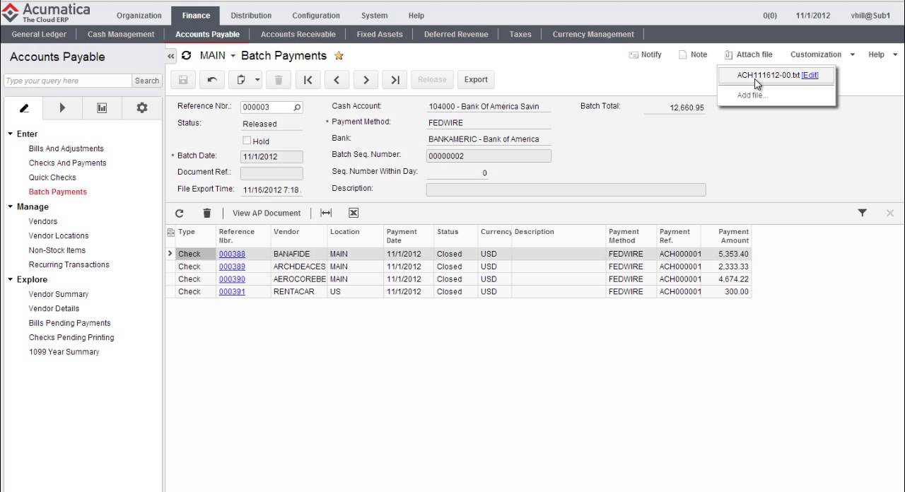 Acumatica ACH Payments