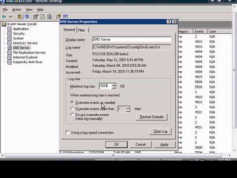 Change overwrite log settings in Event Viewer