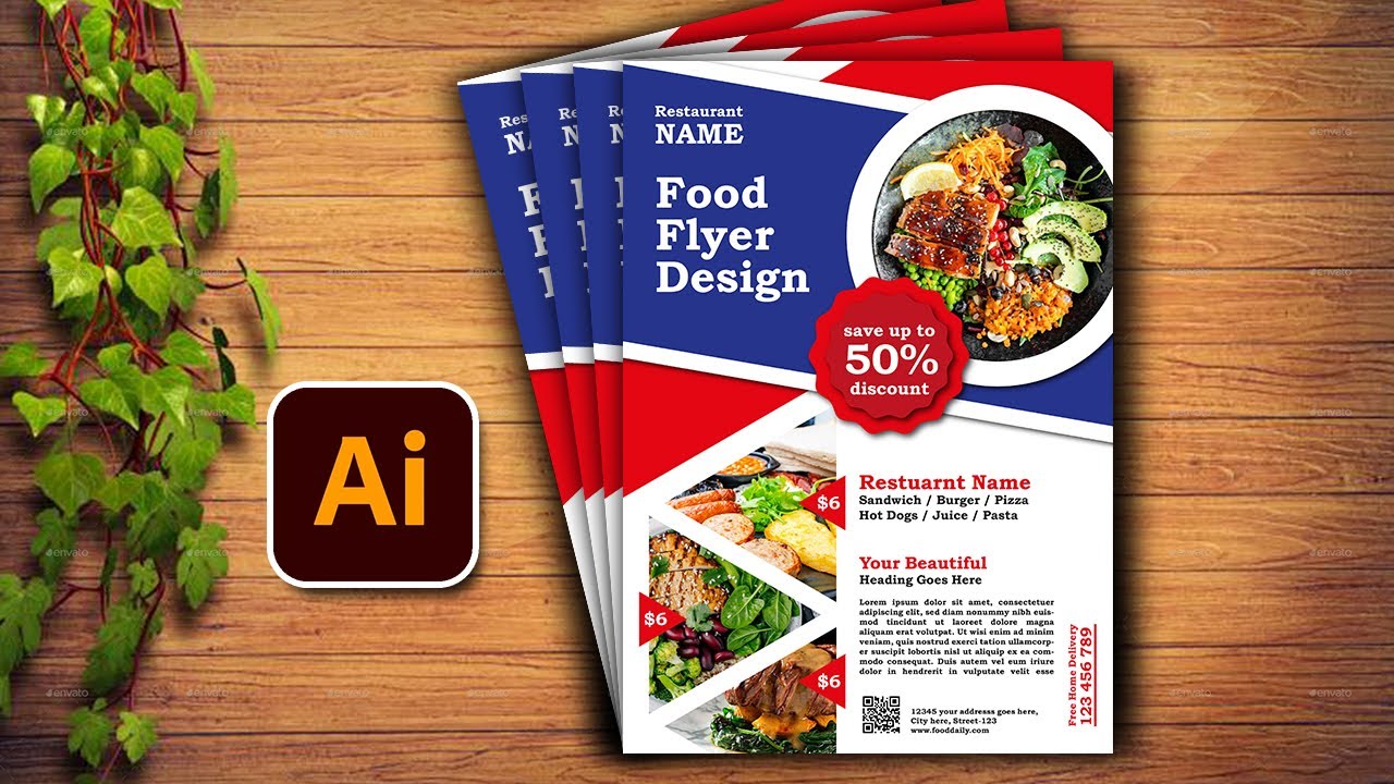 How to Design Restaurant Flyer |  illustrator Tutorial