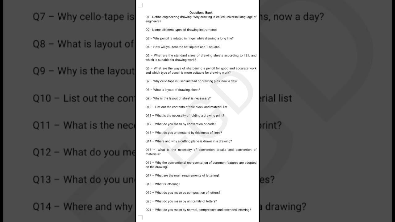 Engineering Drawing Question bank|| Engineering Graphics and Design important questions