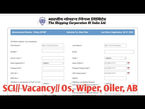 SCI// Vacancy// Os, Wiper, Oiler, AB// MF:-57// Last Date:-26.01.2025 🛳️🚢🧭⚓