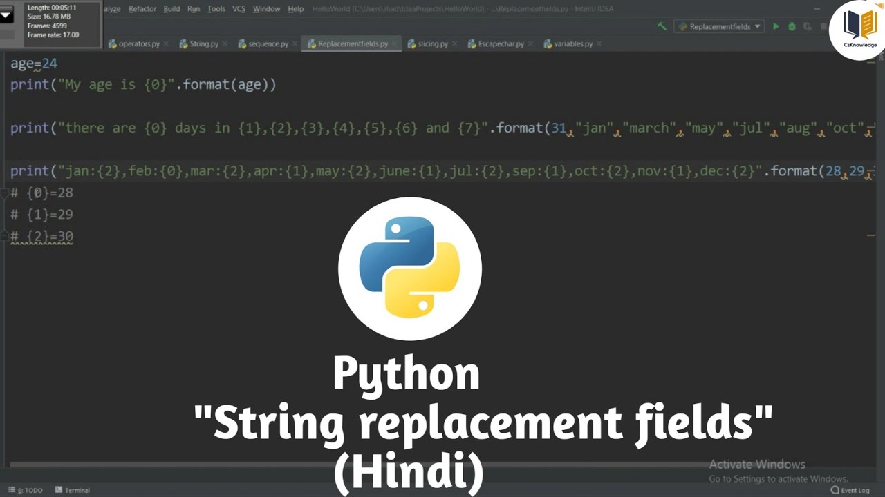 10.String Replacement fields in python || format in python || hindi || TCS